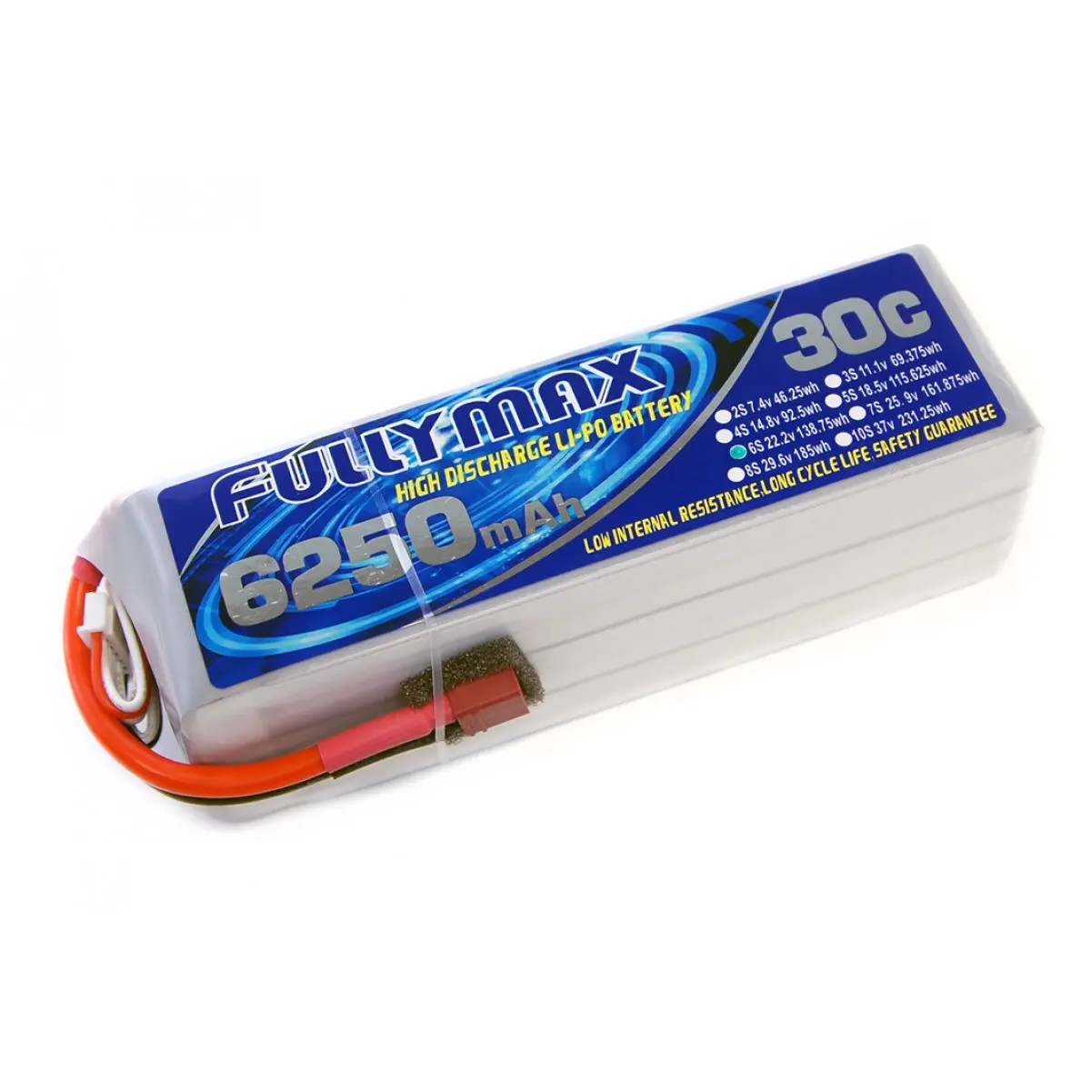 FULLYMAX LiPo Battery Pack 30C 6250mAh 6S 22.2V with Deans connector ...