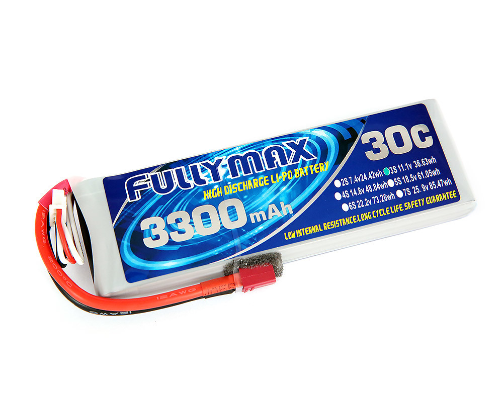 FULLYMAX LiPo Battery Pack 30C 3300mAh 3S 11.1V with T Plug for RC cars ...